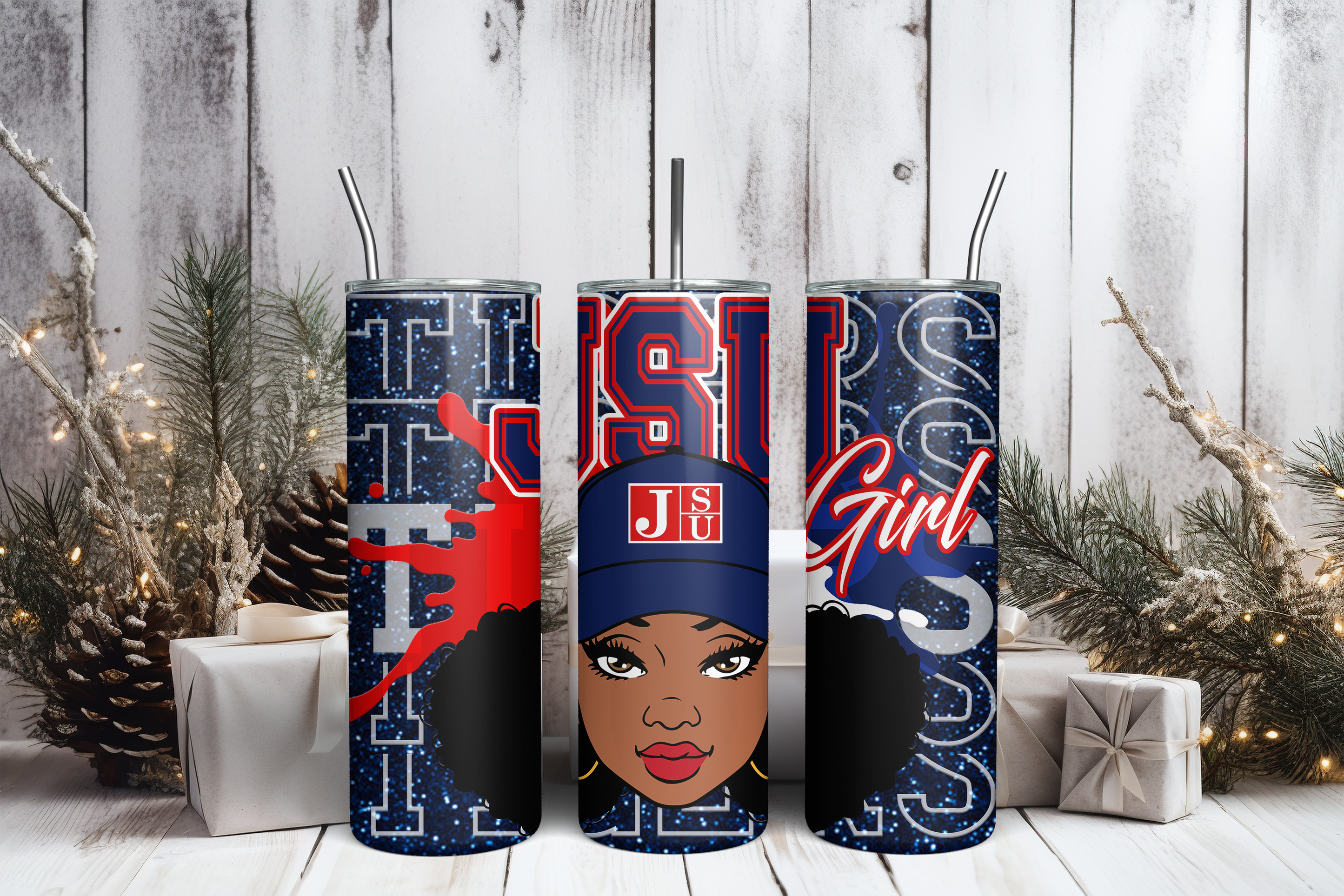Stainless steel JSU Jackson State University tumbler – Art by the Andersons